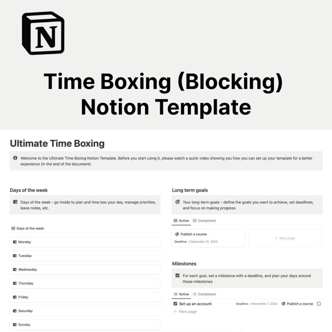 Notion Time Boxing blocking Template - Etsy
