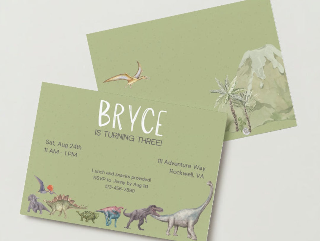 Editable Birthday Invitation, Dinosaurs - Etsy