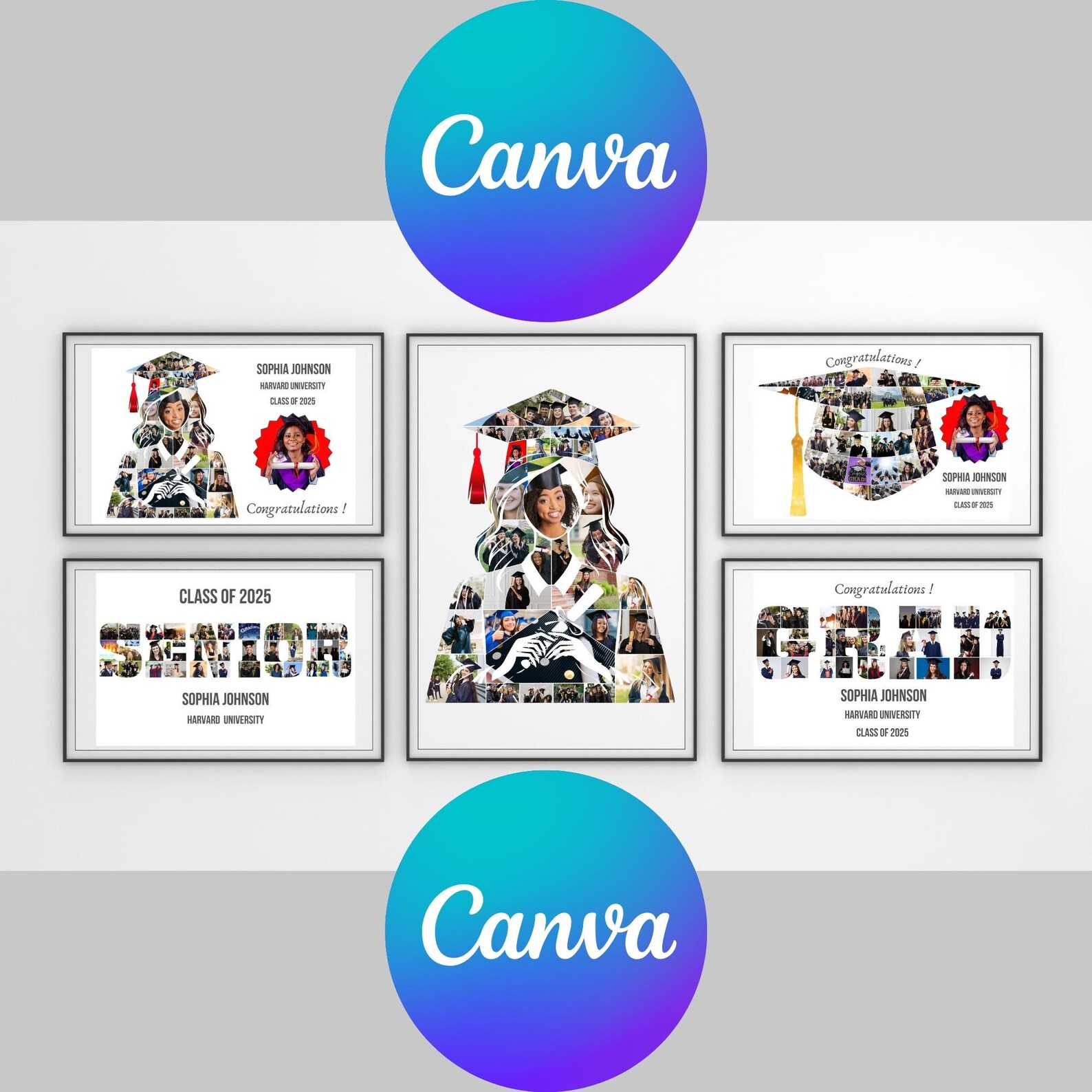 Female Graduation Photo Collage Template Set. Edit in Canva ...
