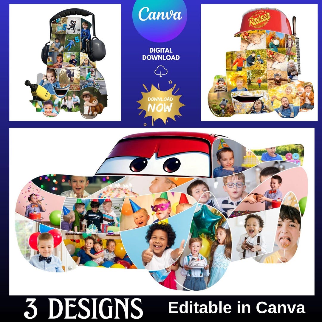 Cars Photo Collage Templates. Editable in Canva. Personalized Boys Gift ...