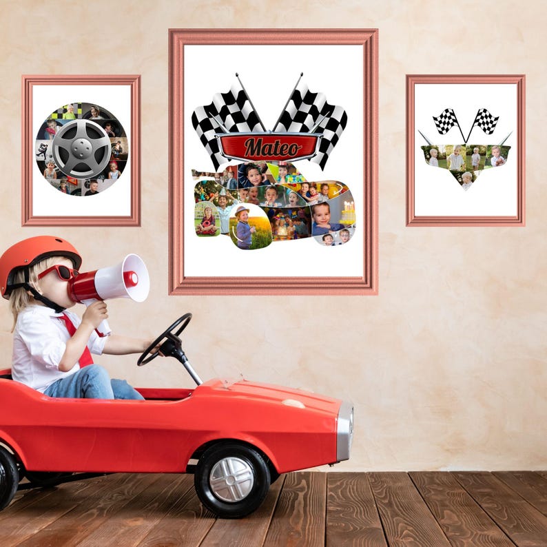 Racing Car Birthday Photo Collage Template, Editable Canva Decor_sku ...