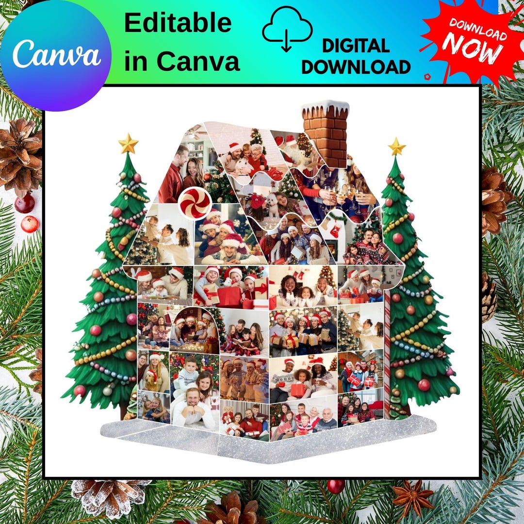 Christmas House Photo Collage Template | Holiday Keepsake_sku_053 - Etsy