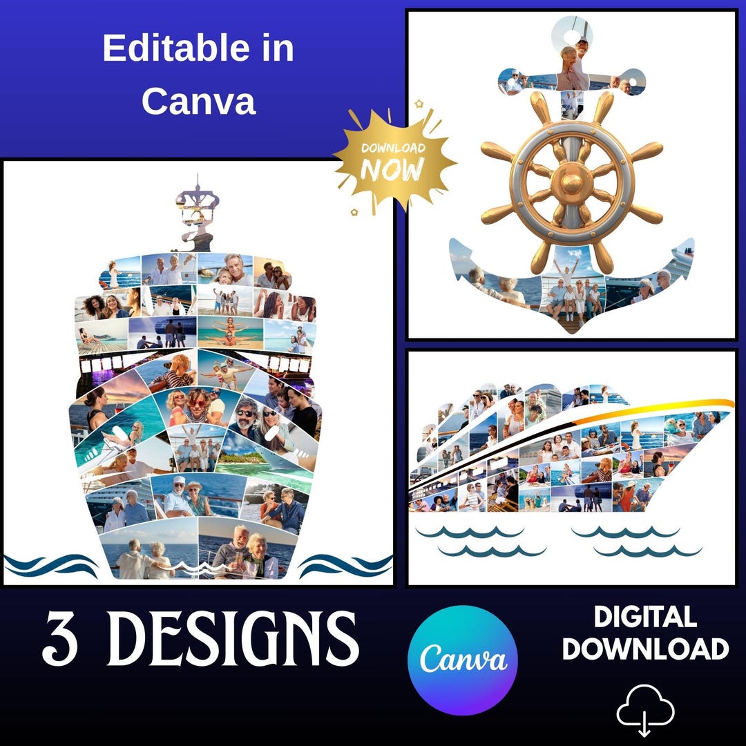 Cruise Vacation Photo Collage Templates | Ship & Anchor Design (canva ...