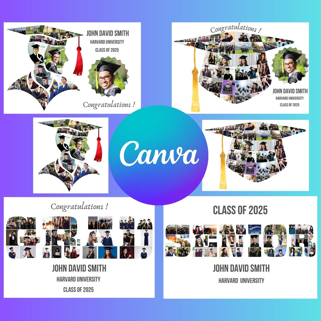 Male Graduation Photo Collage Template Set. Edit in Canva. Personalized ...