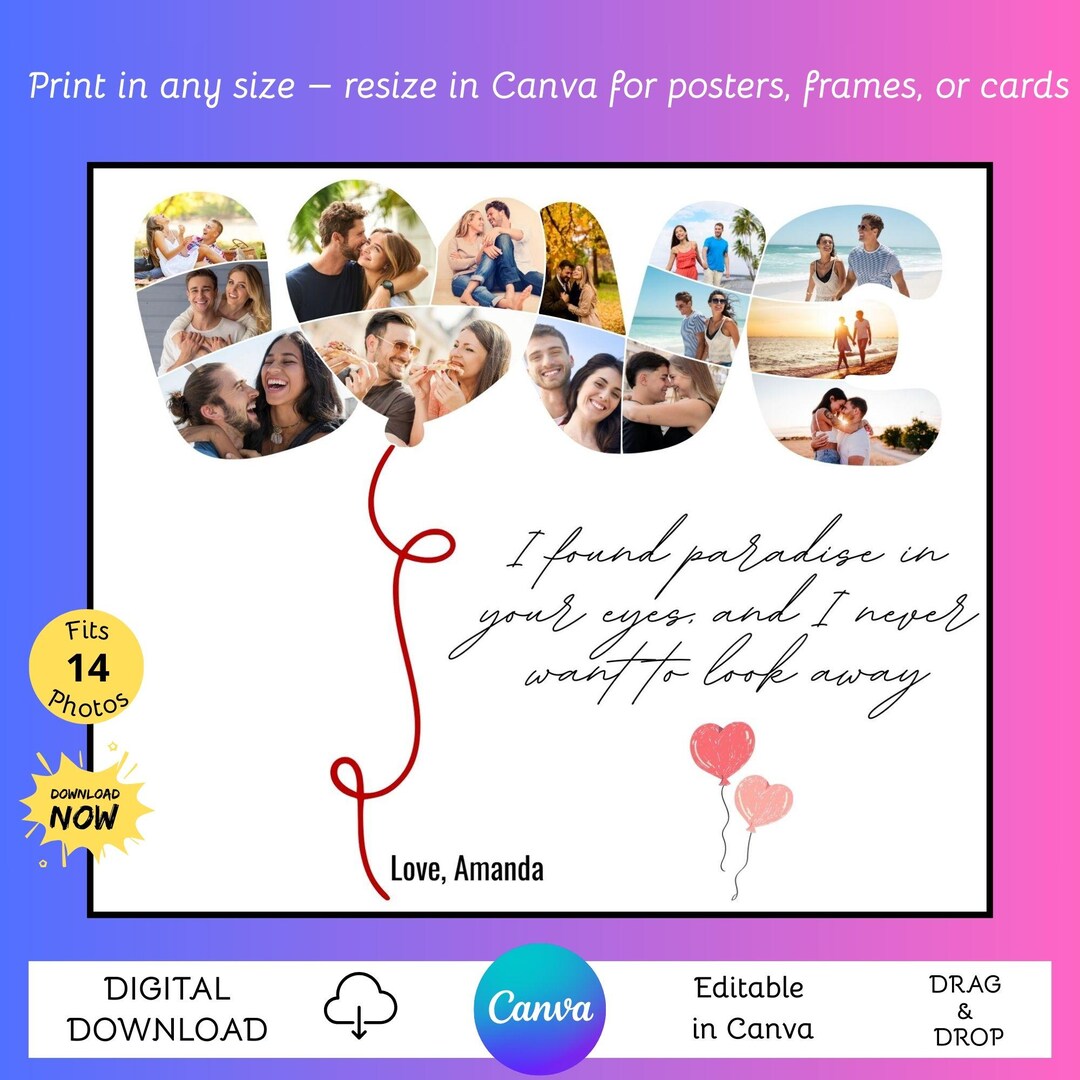 Love Photo Collage Template | Valentine's Day Card (canva Editable ...