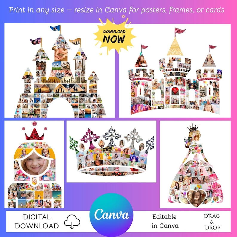 Princess Photo Collage Canva Templates | Castle | Crown | Princess ...