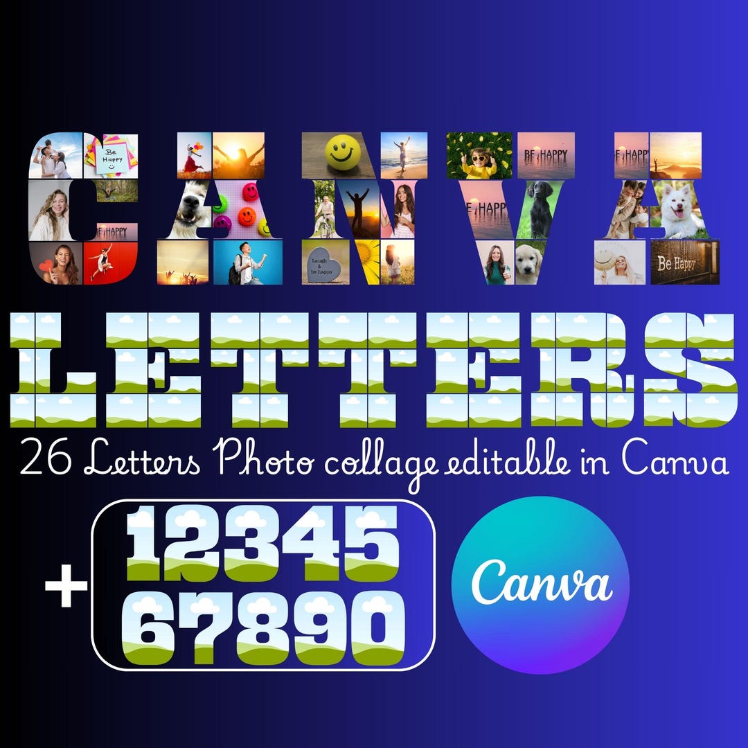 Alphabet and Numbers Photo Collage Template | Editable Canva Art_sku ...