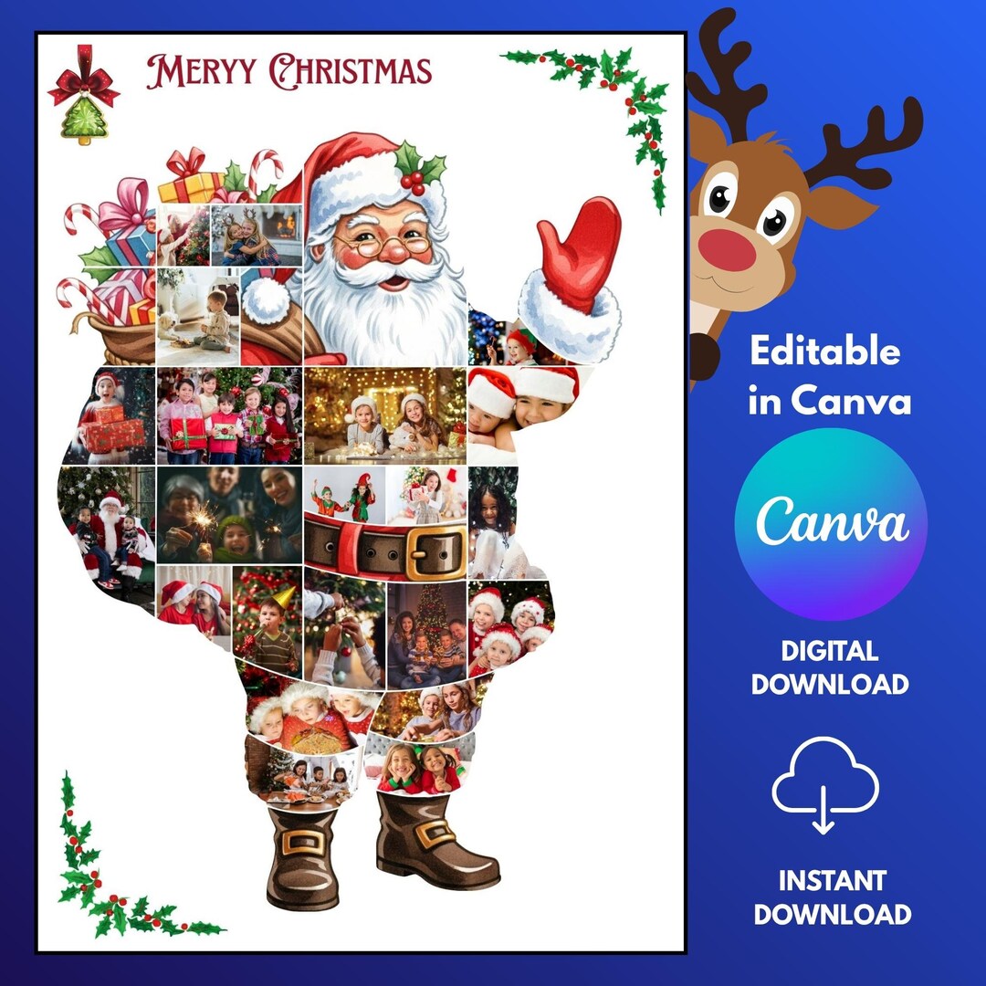 Santa Photo Collage Template | Editable Christmas Card (canva)_sku_036 ...