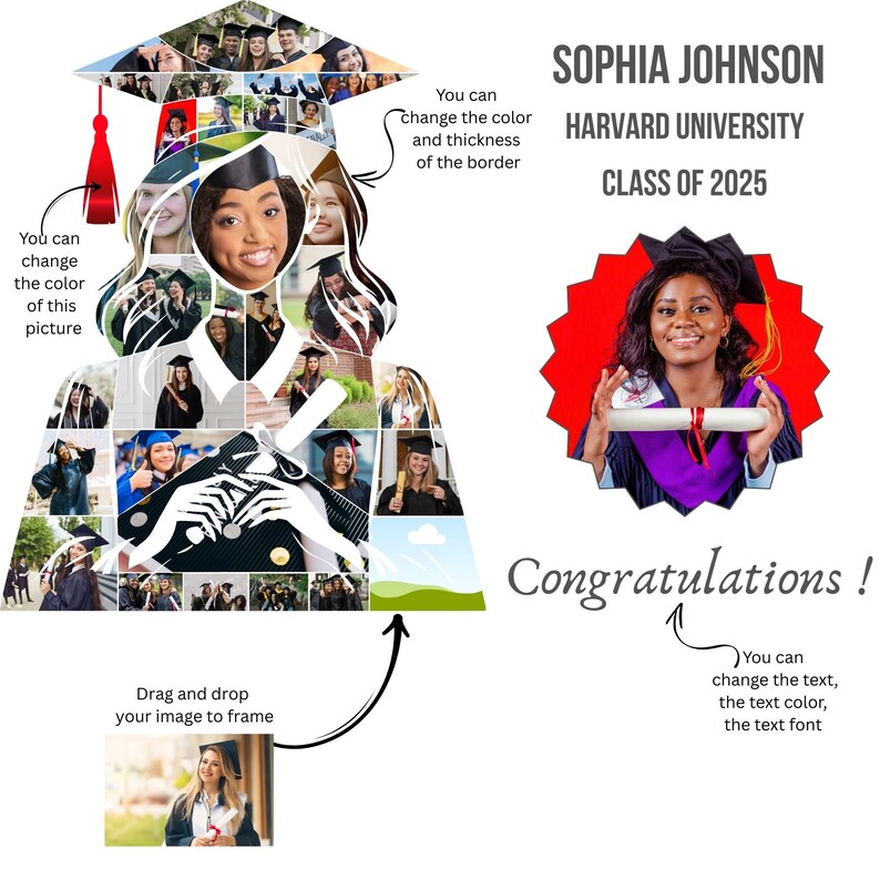 Female Graduation Photo Collage Template Set. Edit in Canva ...