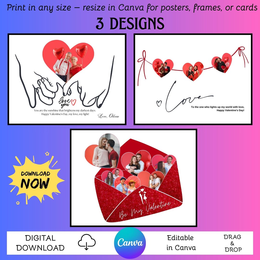Editable Valentine Photo Card Canva Template | Greeting Card for Couple ...