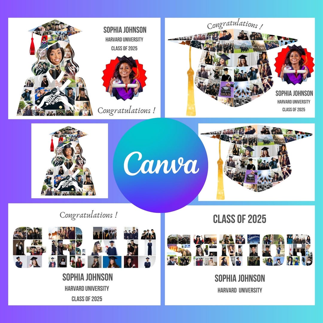 Female Graduation Photo Collage Template Set. Edit in Canva ...