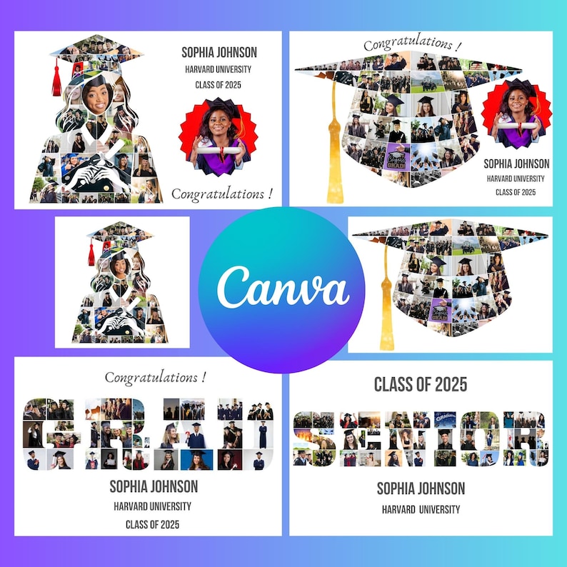 Female Graduation Photo Collage Template Set. Edit in Canva ...
