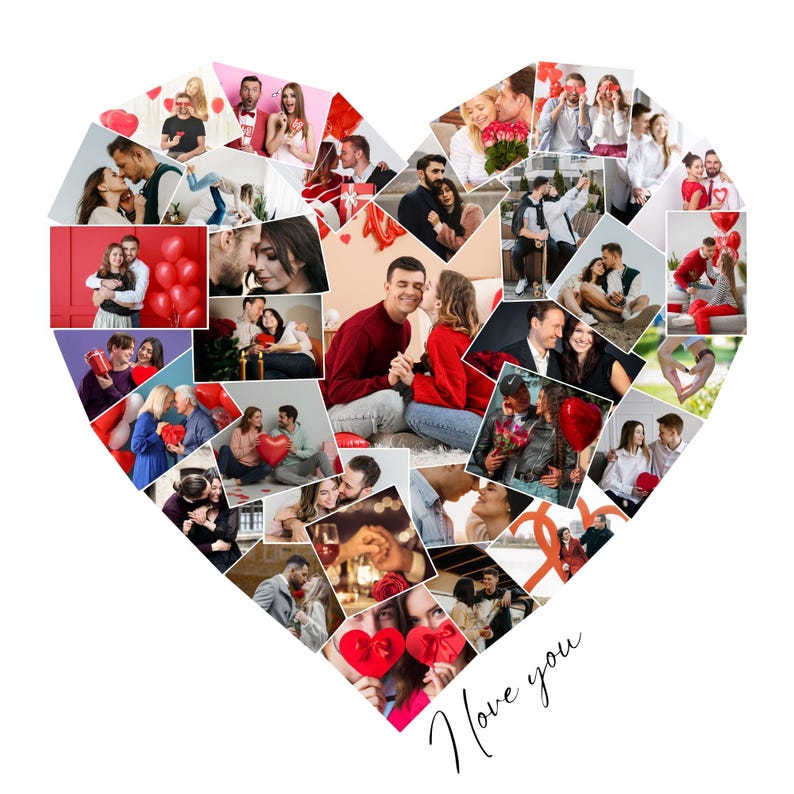 Heart Photo Collage Template, Canva Editable, Valentine's Gift_sku_103 ...