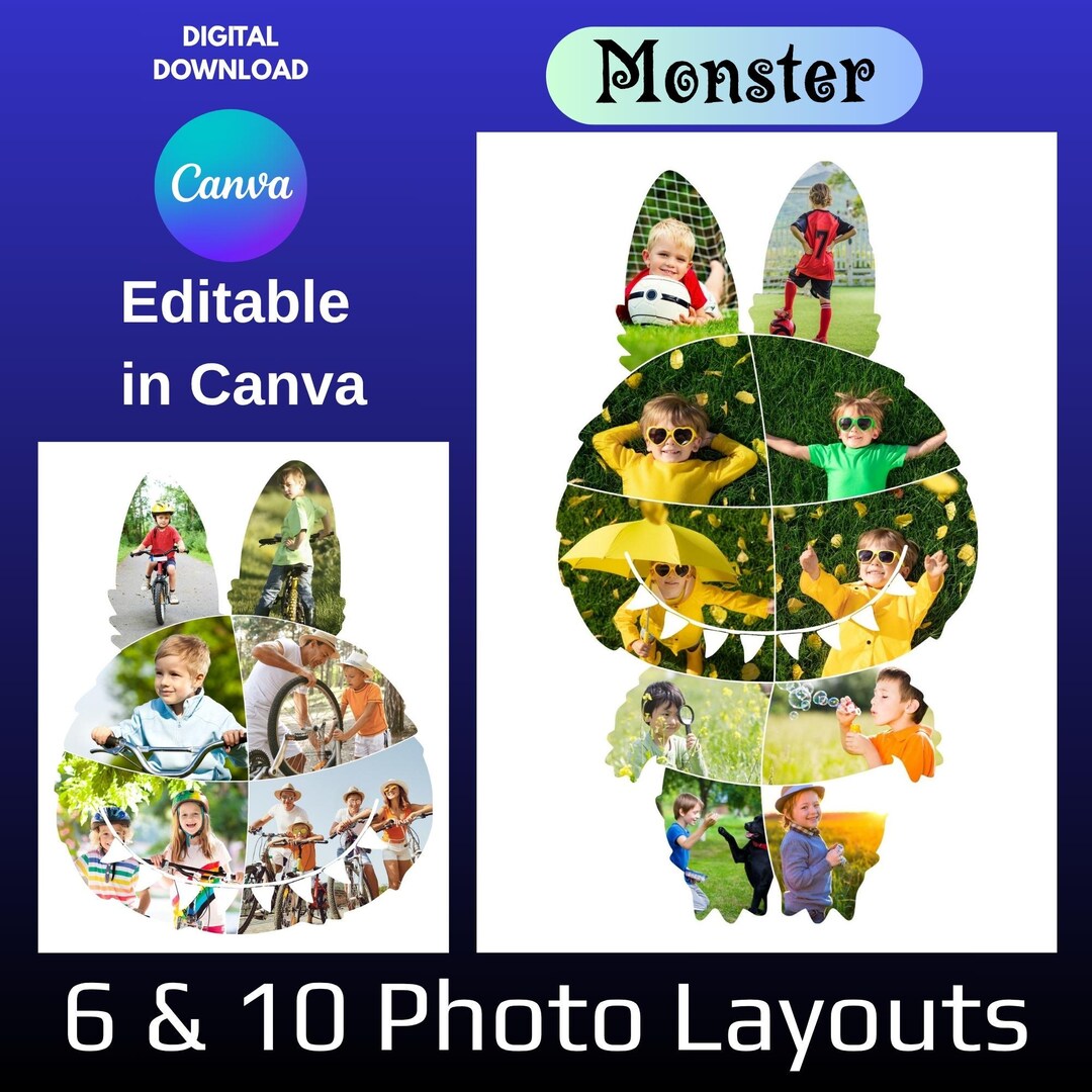 Editable Monster Photo Collage Templates | Kids Room Decor (digital ...