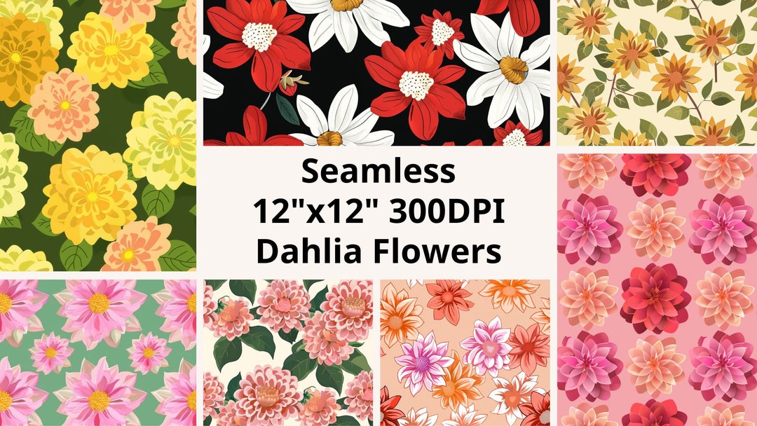 20 Seamless Dahlia Flowers Digital Paper , Digital Printable Scrapbook ...