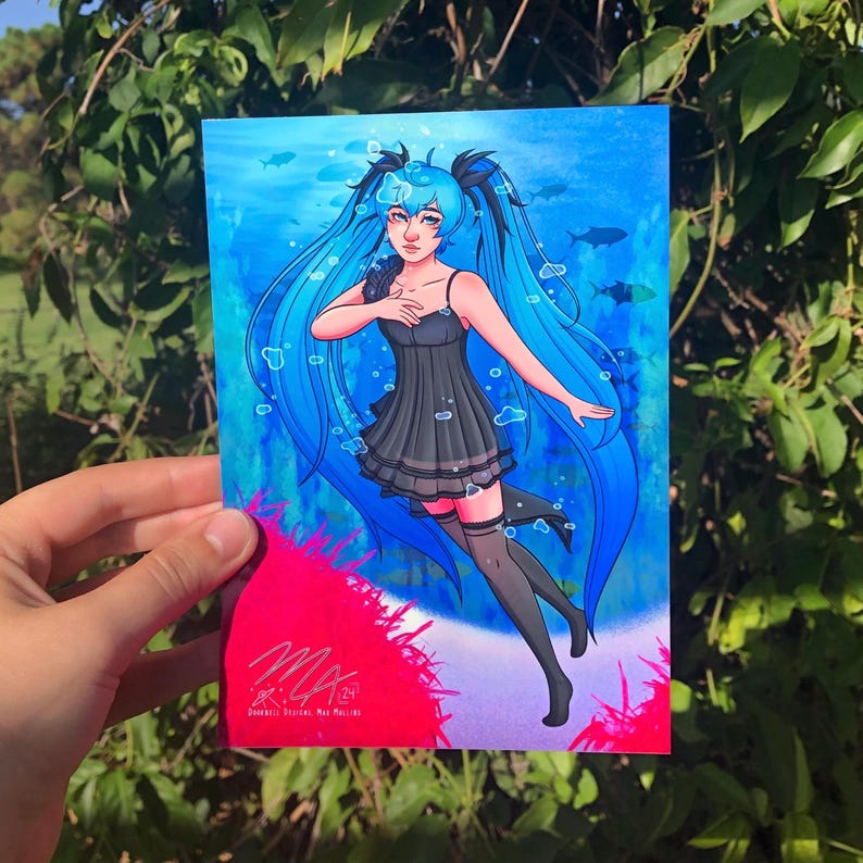 Vocaloid Hatsune Miku “deep Sea Girl” Underwater Fanart Painting Print ...