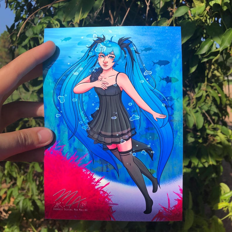 Vocaloid Hatsune Miku “deep Sea Girl” Underwater Fanart Painting Print ...
