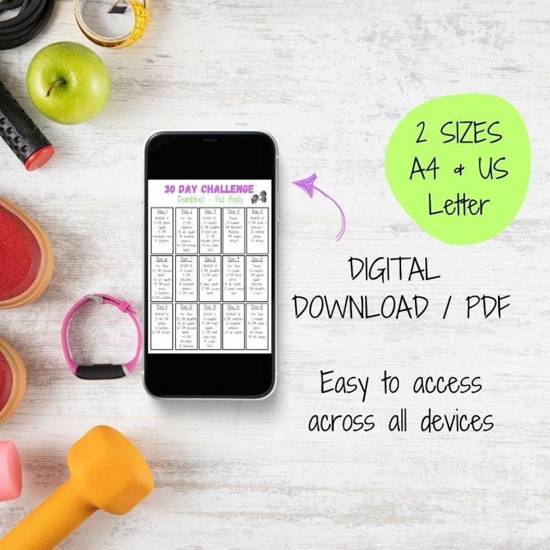 30 Day Full Body Dumbbell Workout Plan Home Gym Strength & Cardio ...