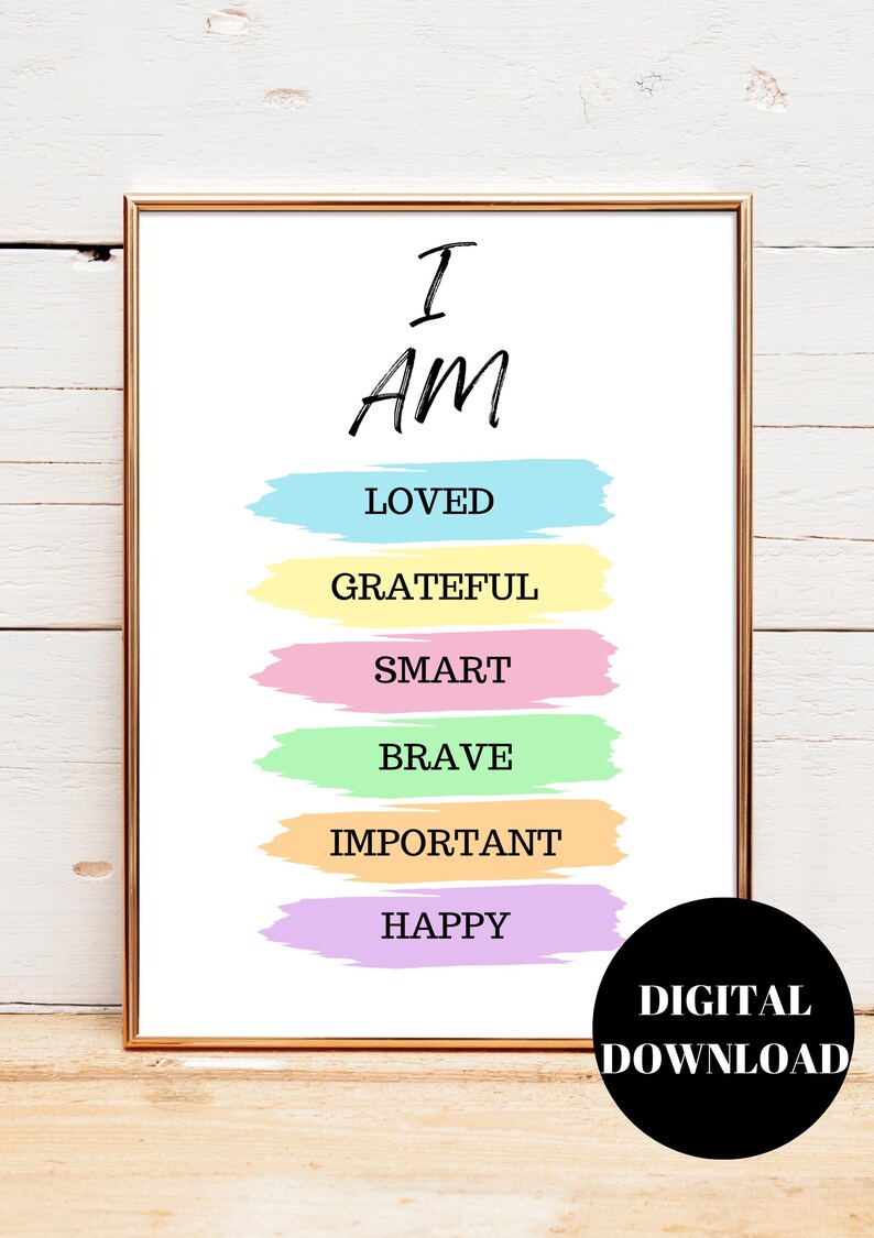 I Am Positive Affirmations for Kids Motivational Poster Positive Decor ...