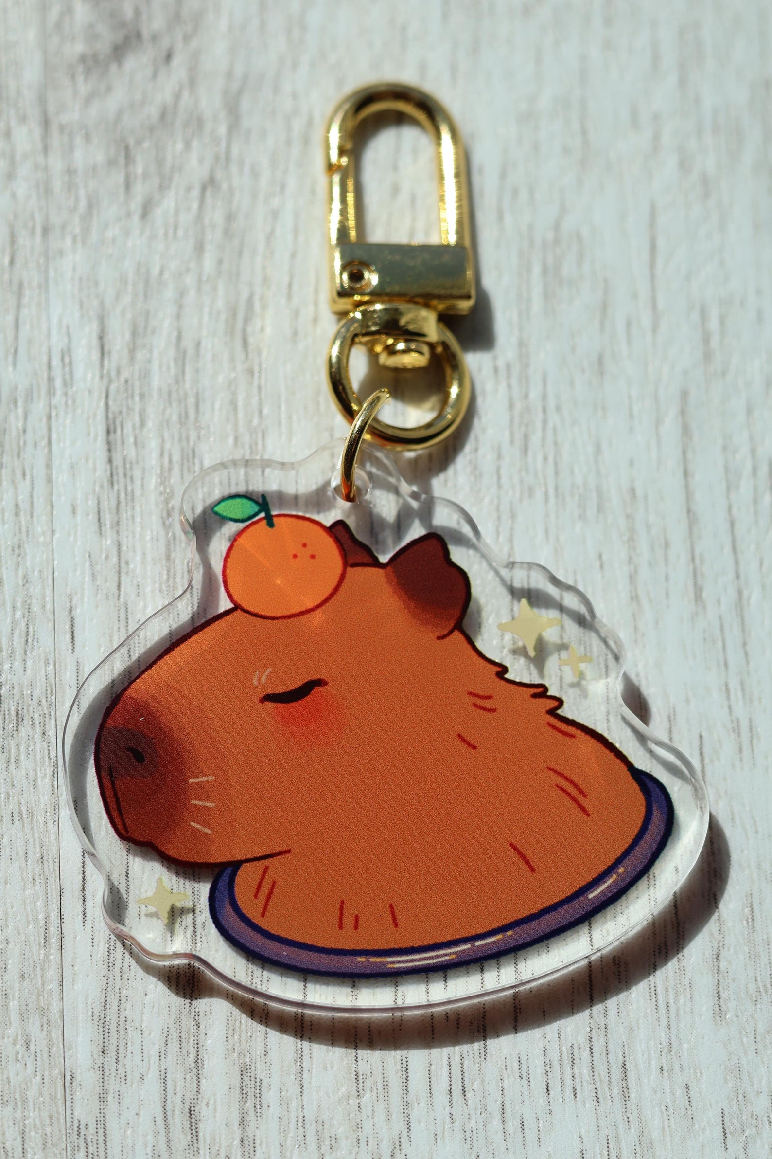 Capybara With Orange | Cute Food | Acrylic Keychain | Pretty Gold Ring ...