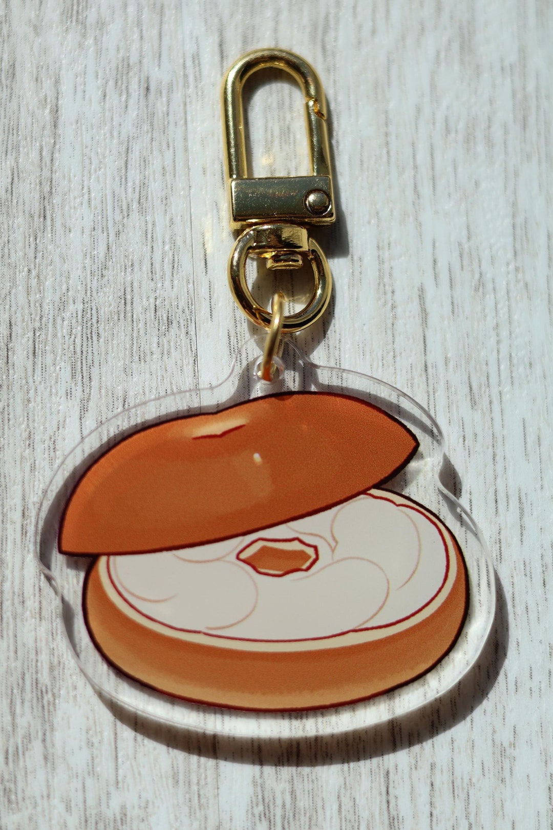 Cream Cheese Bagel | Acrylic Keychain | Pretty Gold Ring Charm ...