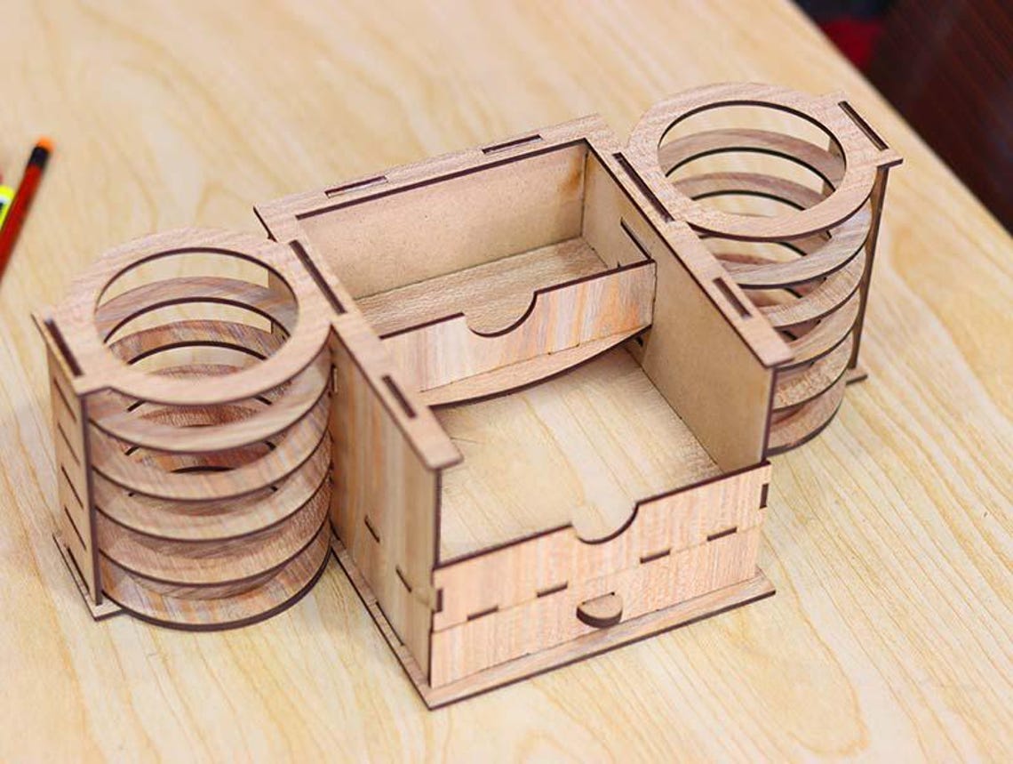 Laser Cut Wooden Desk Organizer, Pen Holder Template 3mm Vector File - Etsy