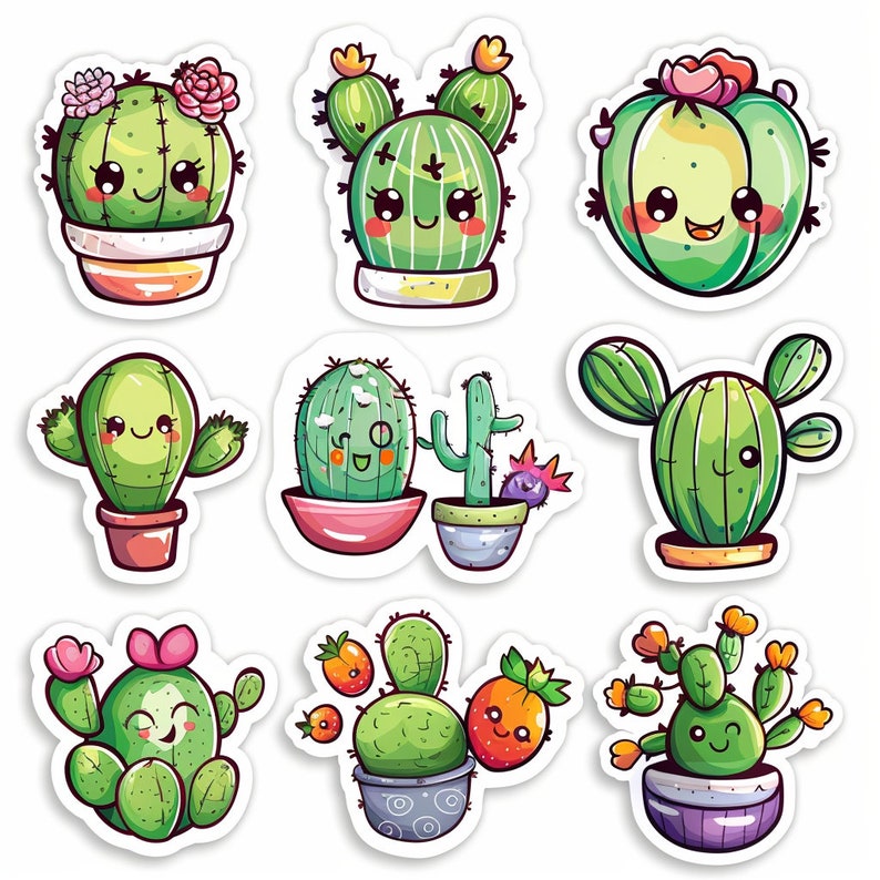 Various Types of Cute Cactus Stickers - Etsy