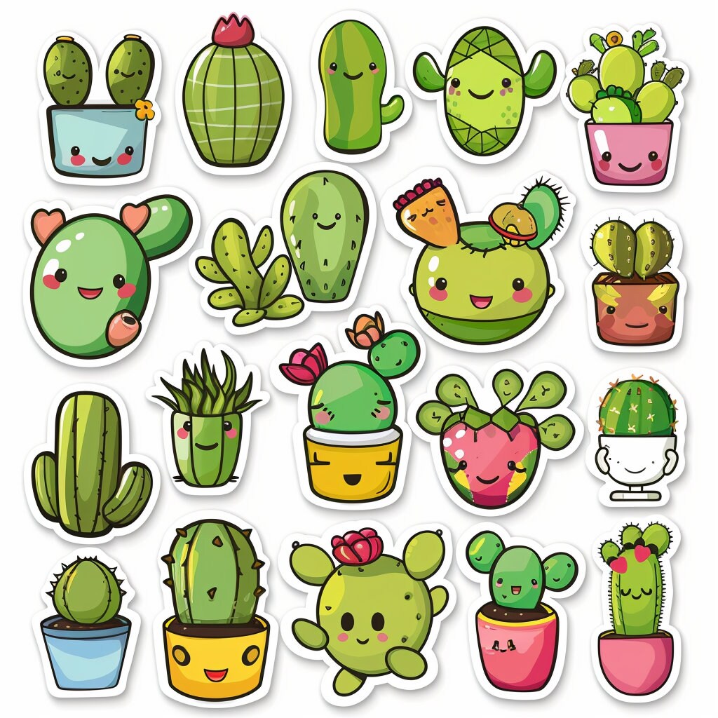 Various Types of Cute Cactus Stickers - Etsy