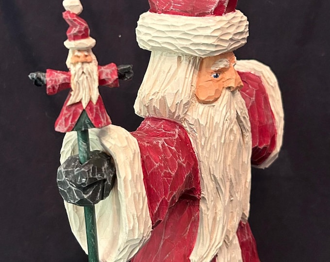 Santa With His Arms Extended at His Side, Holding a Mini-me Santa Staff ...