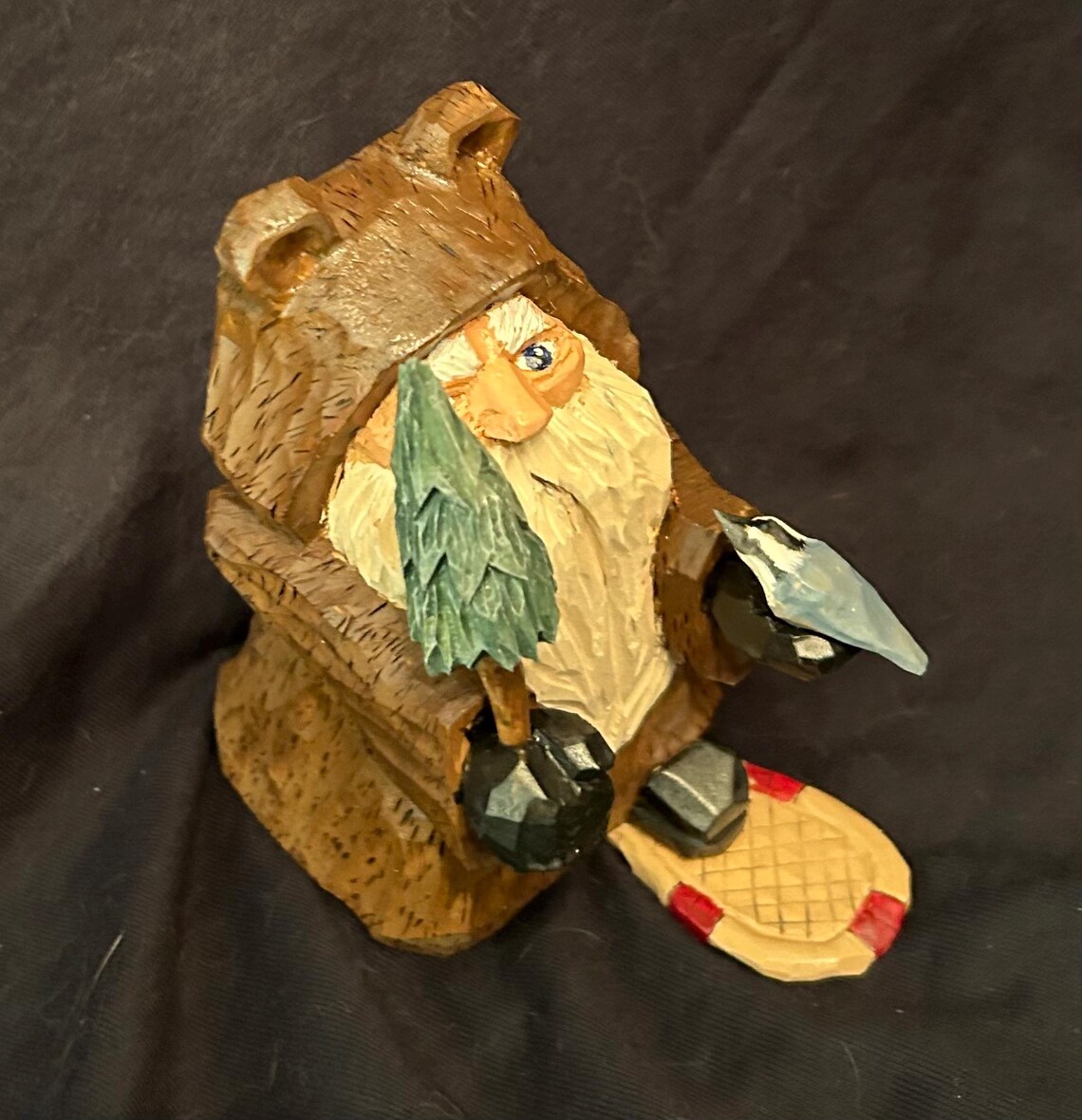 Hand Carved Woodsman Santa With Nuthatch and Snowshoe - Etsy