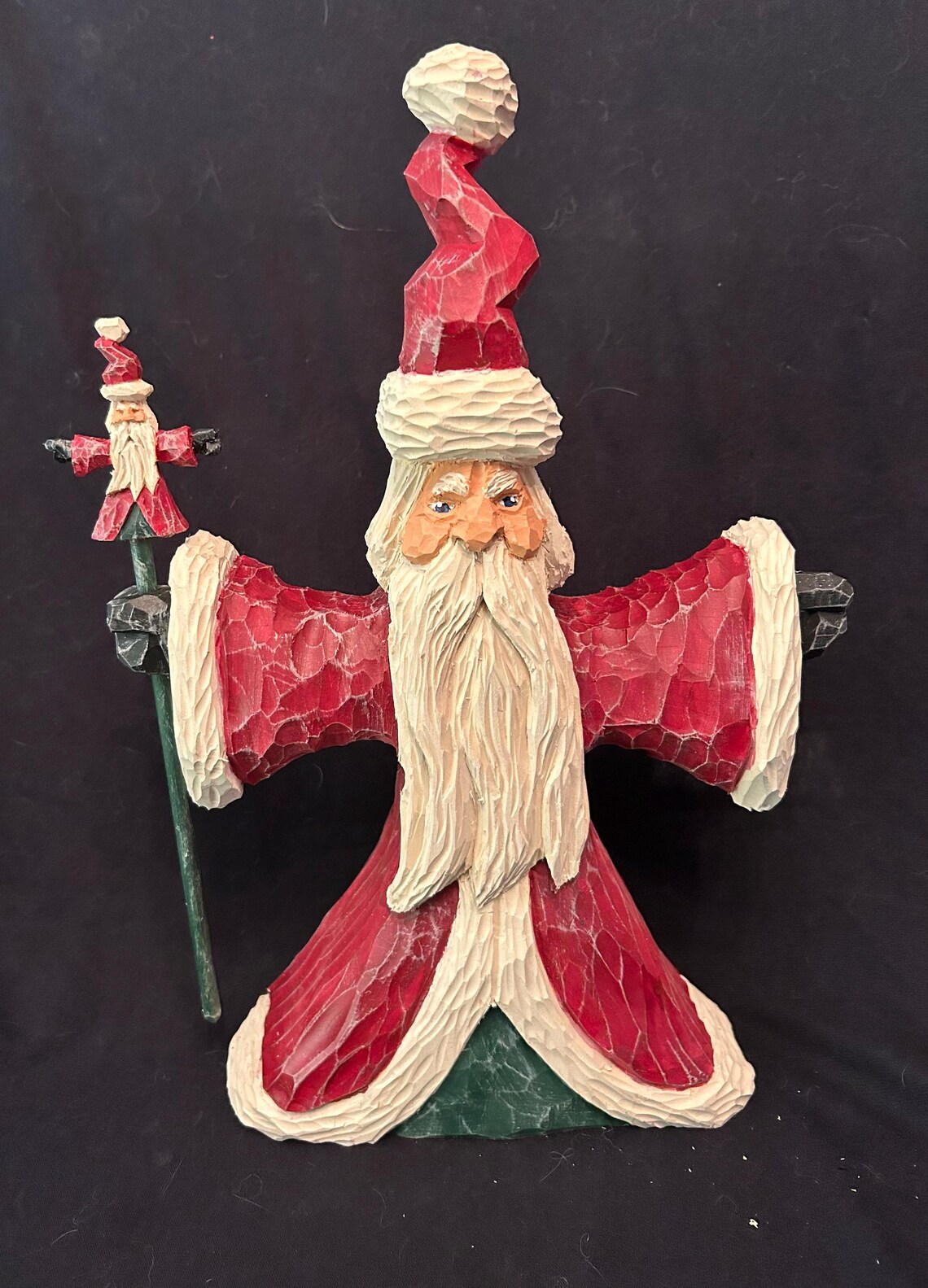 Santa With His Arms Extended at His Side, Holding a Mini-me Santa Staff ...