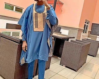 Navy Blue AGBADA, AGBADA for Men, 3 Pieces AGBADA Robe, African Wedding ...