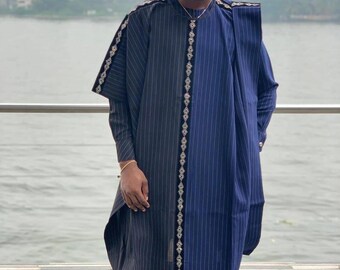 Navy Blue AGBADA, AGBADA for Men, 3 Pieces AGBADA Robe, African Wedding ...