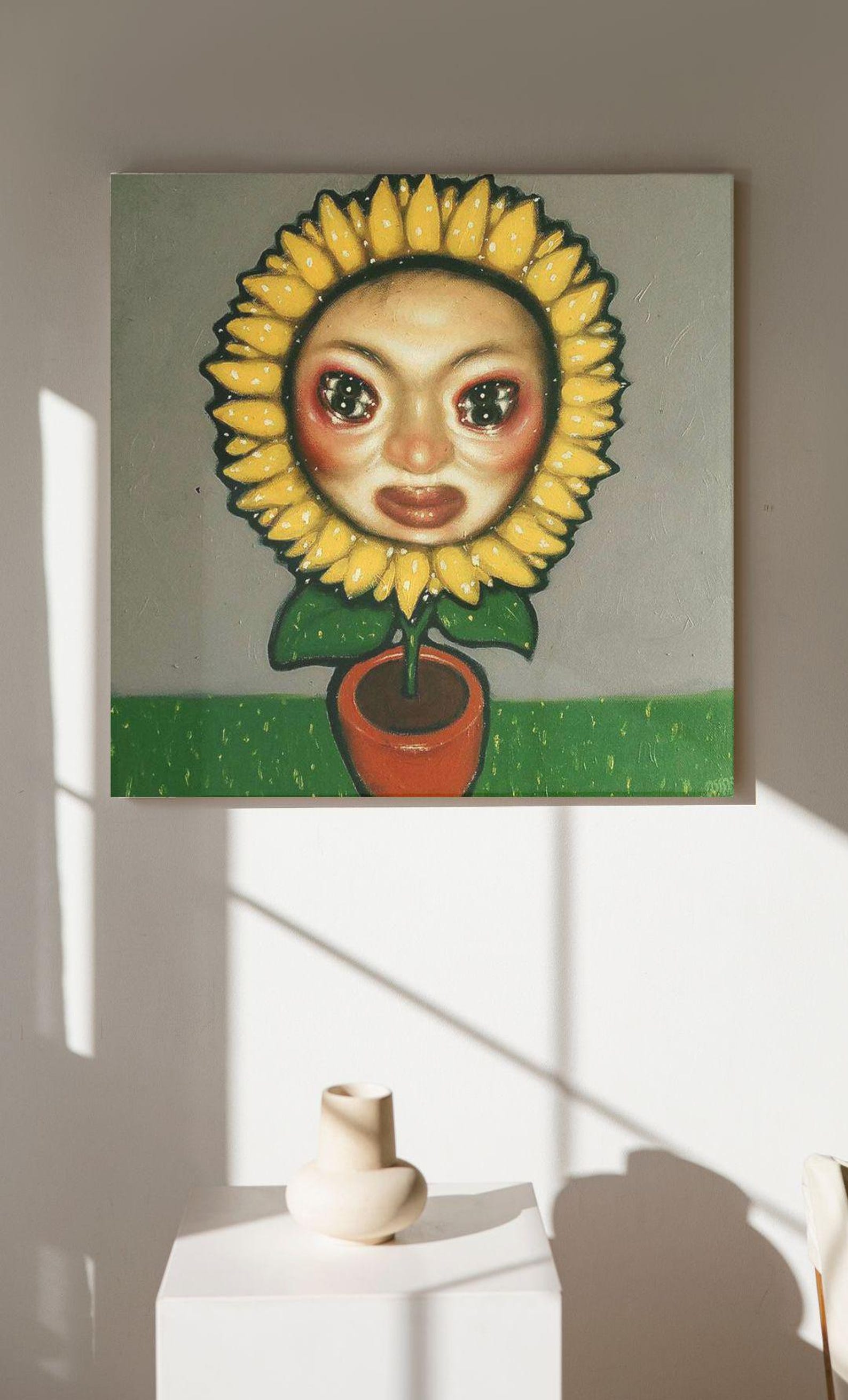 Surrealist Oil Painting, Sunflower Face Surreal Bloom of Emotion ...