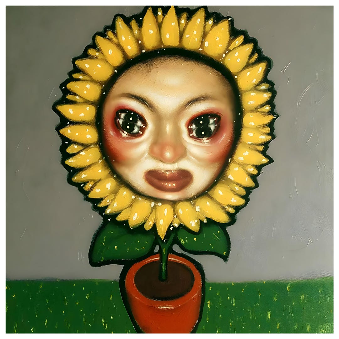 Surrealist Oil Painting, Sunflower Face Surreal Bloom of Emotion ...