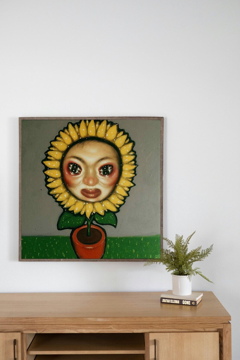 Surrealist Oil Painting, Sunflower Face Surreal Bloom of Emotion ...