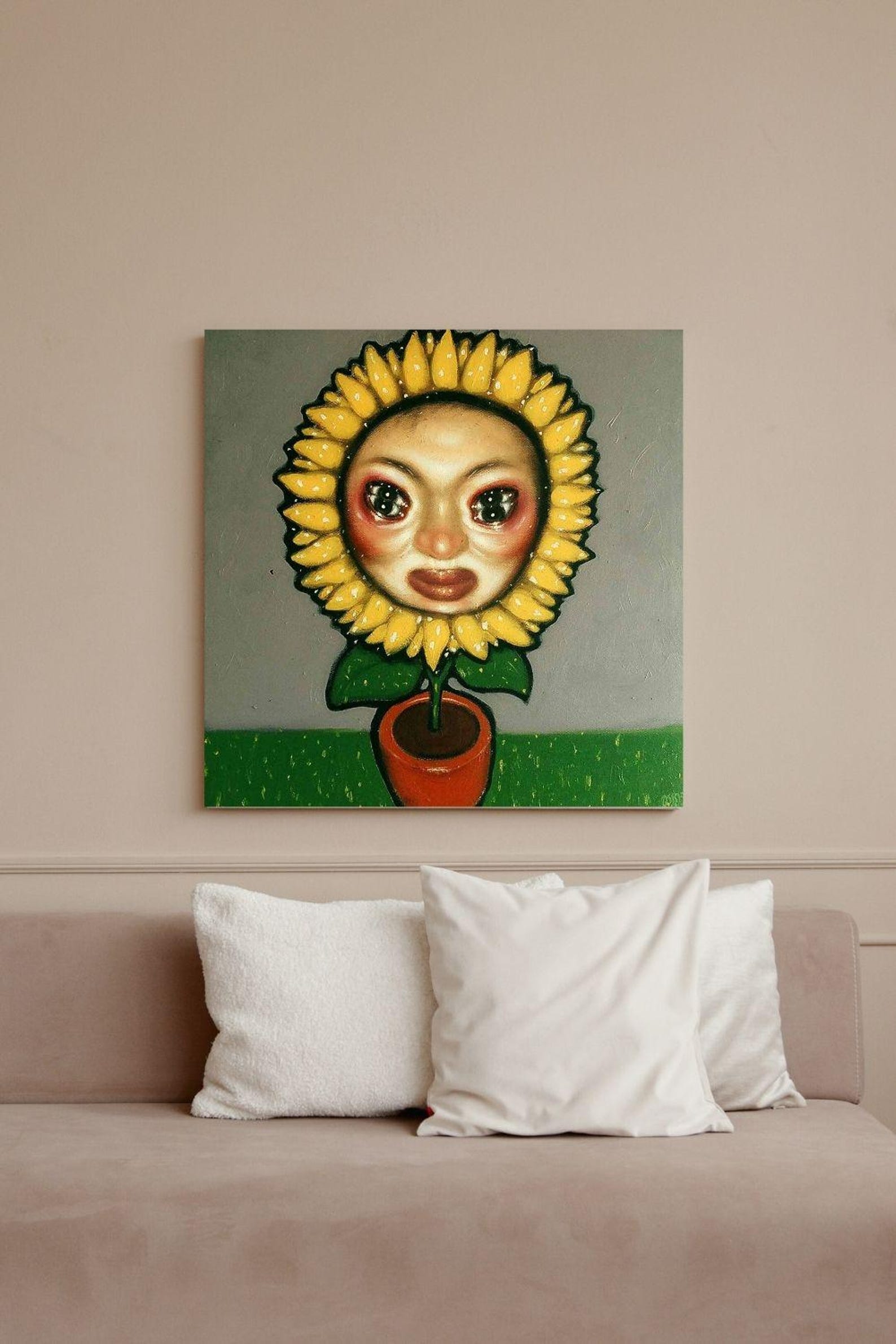 Surrealist Oil Painting, Sunflower Face Surreal Bloom of Emotion ...