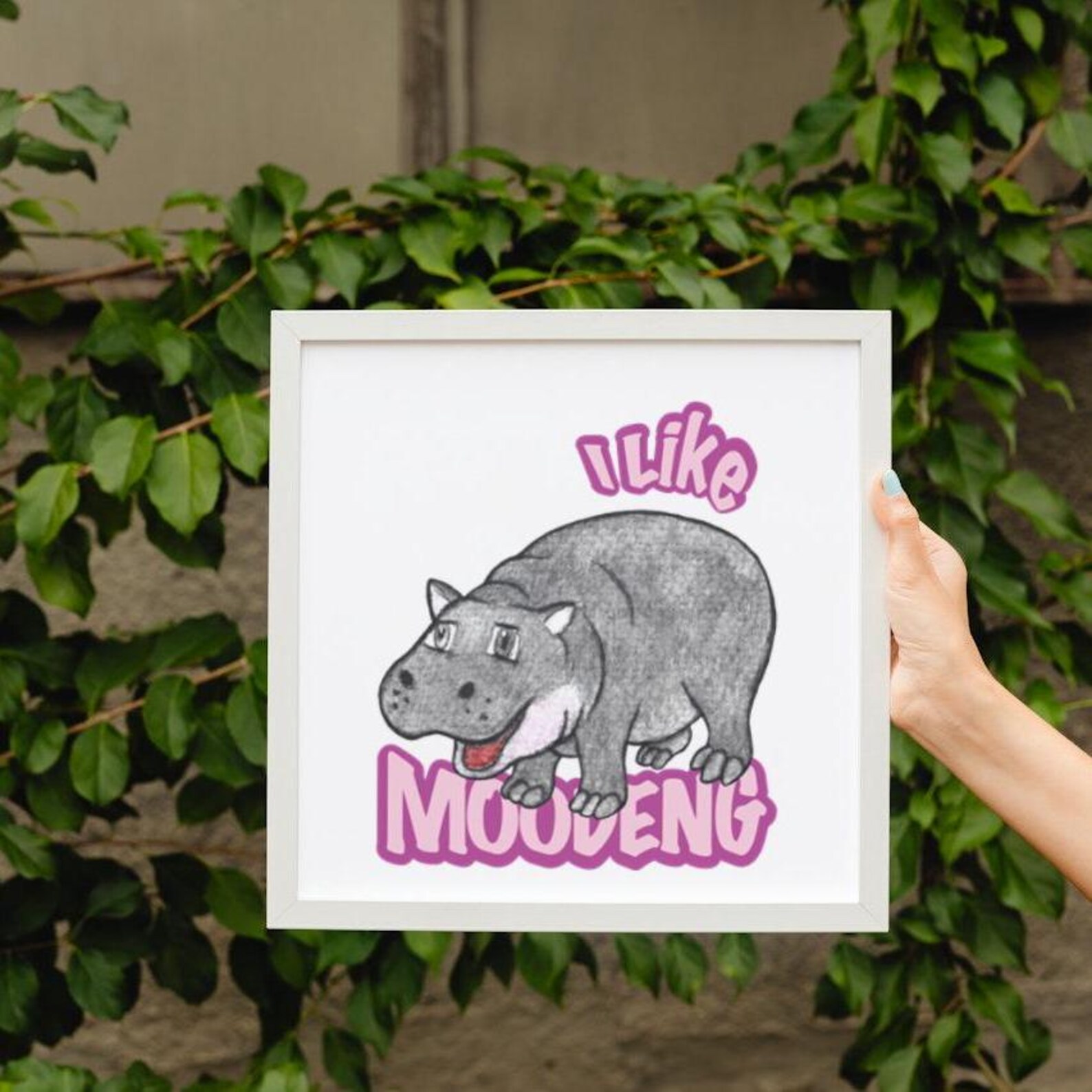 I Love Moo Deng PNG, Kawaii Hippo, Digital Download, Baby Hippo Png ...