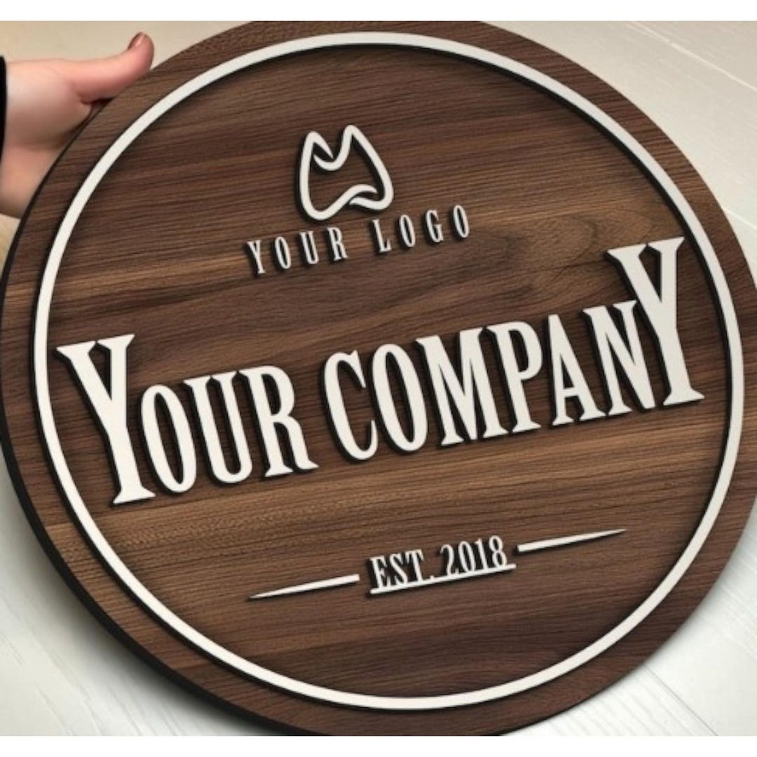 Personalized Wooden Logo Sign Custom Round Wood for Office & Shop ...