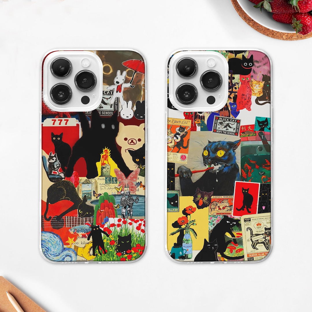 Kawaii Black Cat Collage Magsafe Phone Case, Funny Cat Meme Cover ...