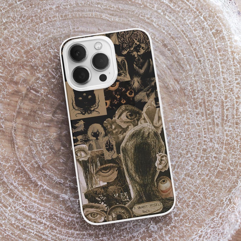 Dark Scary Collage Phone Case, Horror Eyeball Cover, Weird Gothic ...
