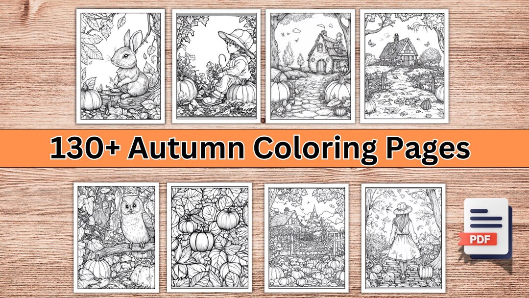 130 Autumn Coloring Pages Fall Coloring Stress Relief Printable Adult ...