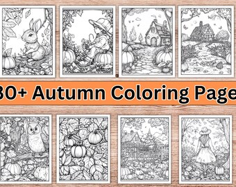 130 Autumn Coloring Pages Fall Coloring Stress Relief Printable Adult ...