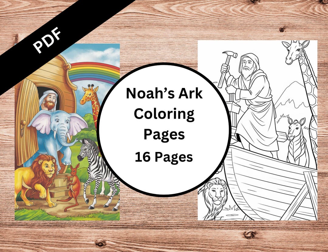 Noahs Ark Kids Bible Color Pages, 16 Coloring Pages, PDF and PNG ...