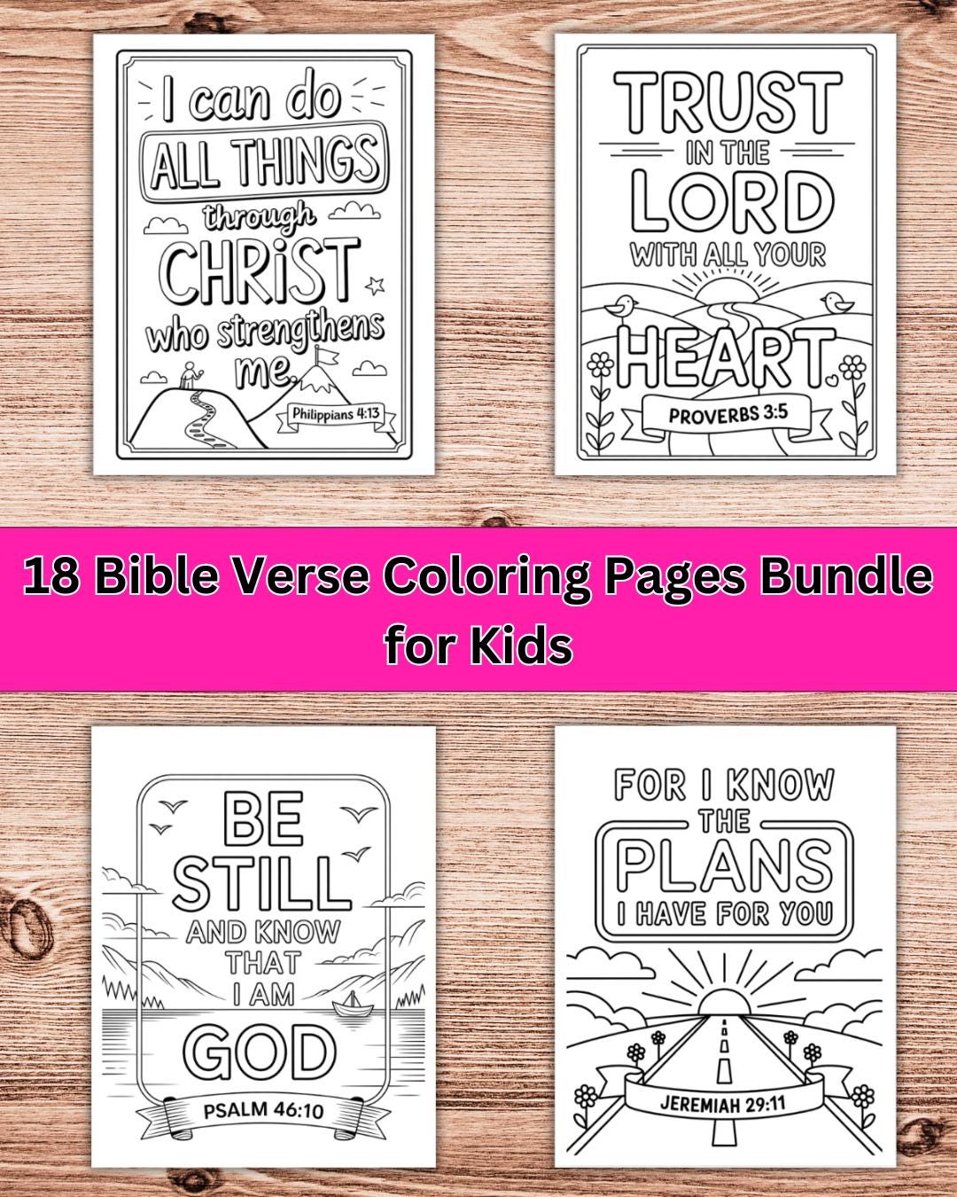 18 Bible Verse Coloring Pages for Kids, Sunday School Activity, PDF ...