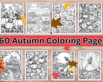 130 Autumn Coloring Pages Fall Coloring Stress Relief Printable Adult ...