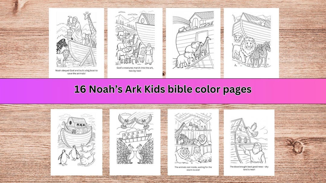 Noahs Ark Kids Bible Color Pages | 16 Printable Coloring Sheets, PDF ...