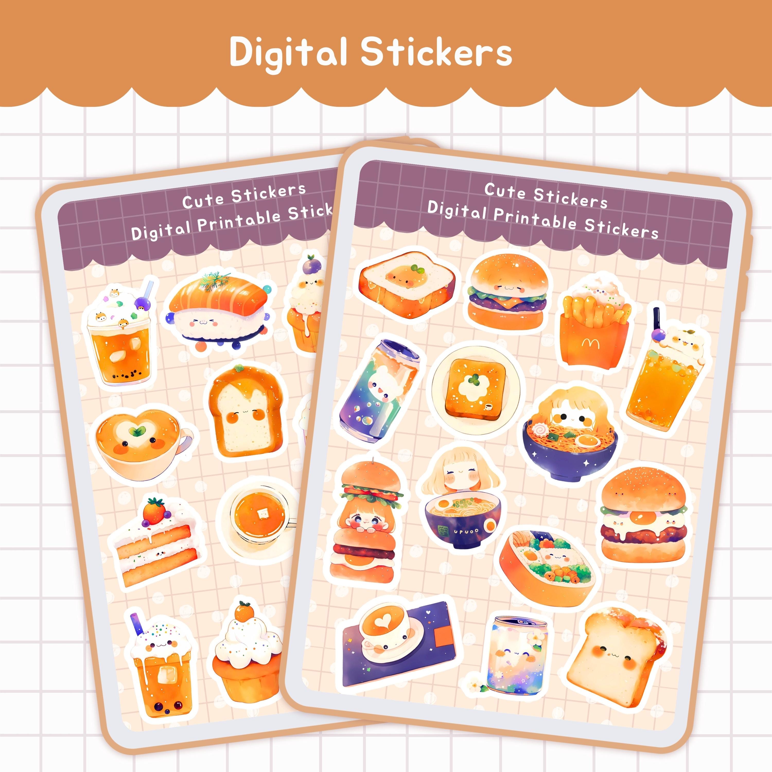 Cute Digital Daily Printable Stickers | Kawaii Food and Drink Stickers ...