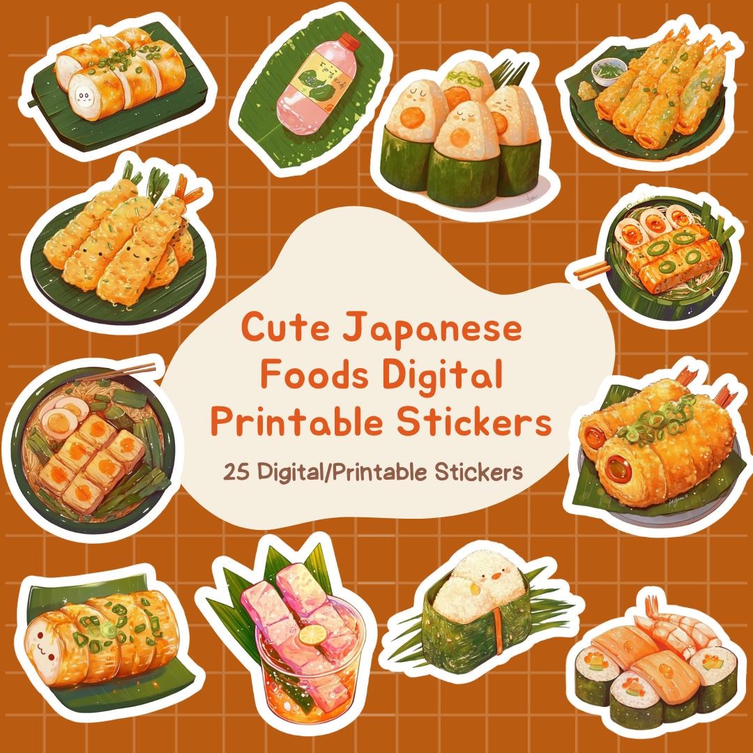 Cute Japanese Foods Digital Stickers, Printable PNG Files, Sushi, Rice ...