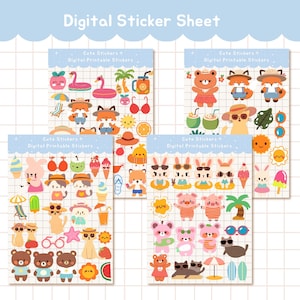 Cute Summer Digital Stickers Kawaii Beach Vacation Pngs Printable ...